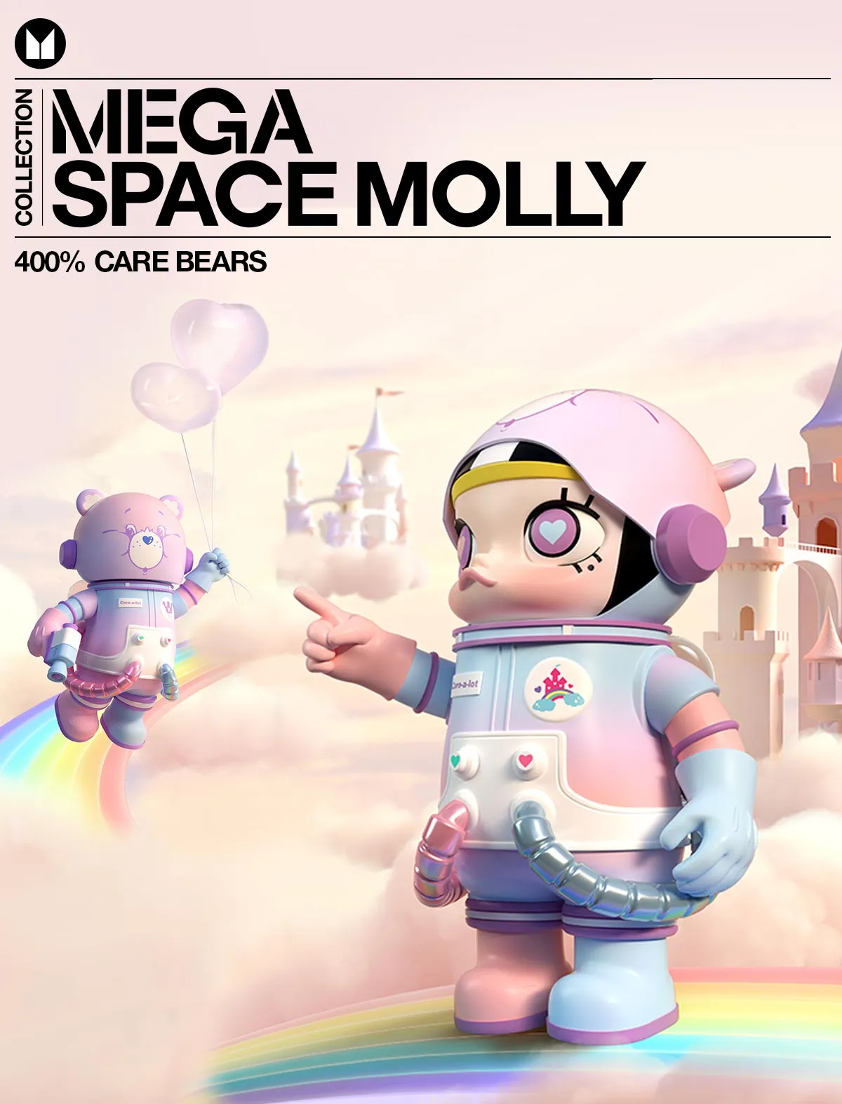 MEGA COLLECTION 400%+100% SPACE MOLLY × Care Bears-Care-a-lot Bear - POP MART (Thailand)