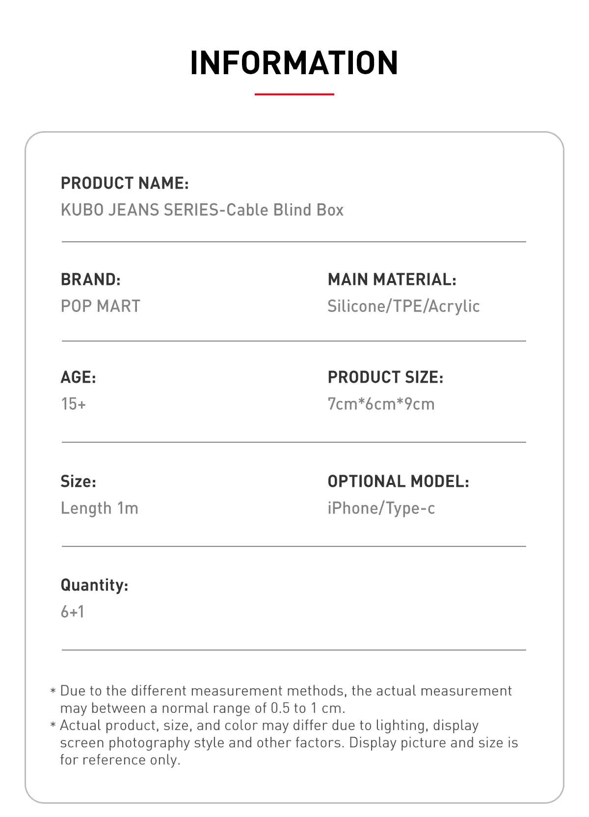 KUBO JEANS SERIES-Cable Blind Box (Type-C) - POP MART (Australia)