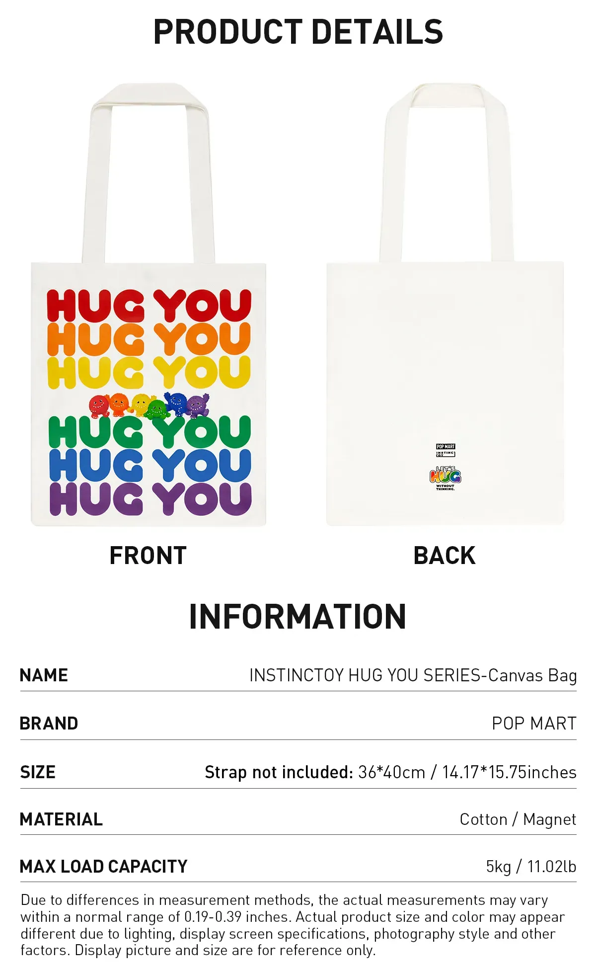INSTINCTOY HUG YOU SERIES-Canvas Bag - POP MART (Japan)