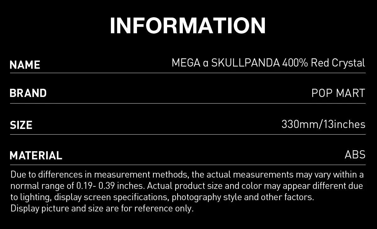 MEGA α SKULLPANDA 400% RED CRYSTAL - POP MART (Japan)