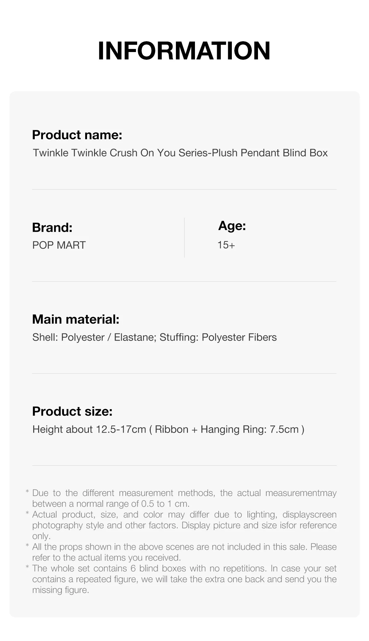 Twinkle Twinkle Crush On You Series-Plush Pendent Blind Box - POP MART ...